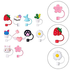 SOLUSTRE 10Pcs Silicone Straw Covers Cap Reusable Straw Tips Lids Cute Straw Caps Straw Topper Straw Tip Covers Protectors for Accessories, Random Style