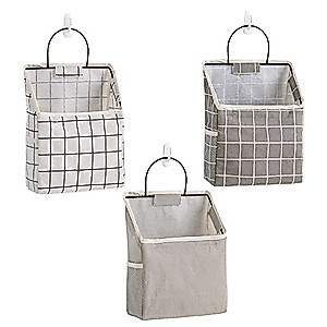 DRON TOOON Fabric Wall Hanging Storage Caddy Bag Over The Door Pouch Organizer for Bedroom Bathroom Kitchen (3Pack-A)