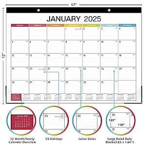 2024-2025 Desk Calendar - Large Desk Calendar 2024-2025, JULY 2024 - JUNE 2025, 17" x 12", Large Ruled Blocks, Tear Off, Corner Protectors, Desk/Wall Calendar for Planning and Organizing