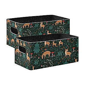 Forest Sika Deer Storage Basket Felt Storage Bin Collapsible Felt Storage Convenient Box Organizer for Clothes Towels Magazine