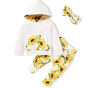 Baby Girl Clothes Newborn Infant Outfits Long Sleeve Floral Sweatshirt Hoodies Top Pants Headband Toddler Clothing Set 0-3 Months