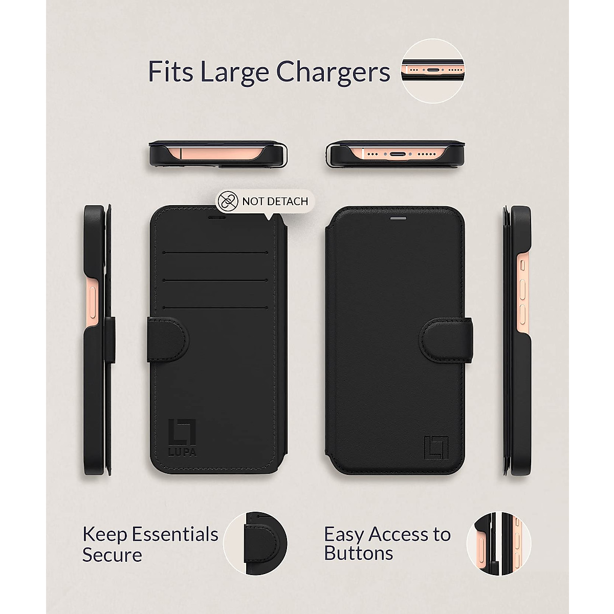 iPhone 15 Pro Max Wallet Case for Women and Men, Case with Card Holder [Slim & Protective] for Apple 15 Pro Max (6.7”), Vegan Leather i-Phone Cover, Phone Case, Black