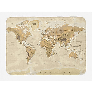 Map Vintage Style Old World Mapping Along Continents Country National Ocean Cities Atlas Entrance Way Rugs Doormats Soft Non-Slip Washable Bath Rugs Floor Mats for Home Bathroom Kitchen 16x24 Inch