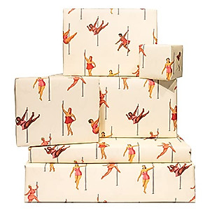 CENTRAL 23 Pin Up Wrapping Paper for Women - 6 Sheets of Birthday Gift Wrap for Her - Pole Dancing - Dancers - Female - Feminine - Beige Orange - Recyclable