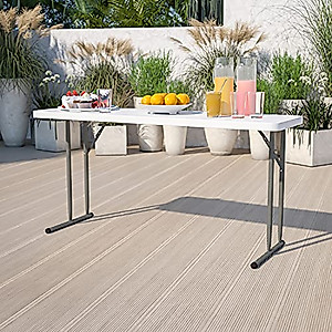 EMMA + OLIVER 5-Foot Rectangle Granite White Plastic Folding Training/Seminar Table