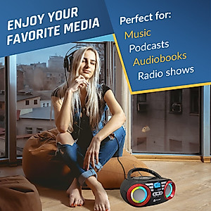 KLIM B3 CD Boombox Portable Audio CD Player, FM Radio, Rechargeable Battery, Bluetooth, MP3 and AUX. Equipped with Super Bass Neodymium Speakers, Upgraded CD Laser Lens - New - Red