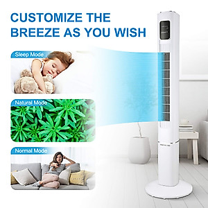 FREE VILLAGE 47'' Bladeless Tower Fan - 47 Inch Portable Tower Fan with Remote, 15 Hours Timer, 70¡ã oscillation, LCD Display, Compact Size, 3 Modes and 3 Speed Settings, Safe for Kids and Pets, White