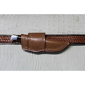 CARL THOMAS LEATHERS Crossdraw knife sheath. quality leather quality stitching. fix blade Nylon stitching. may defeat a 103. Knife holder.