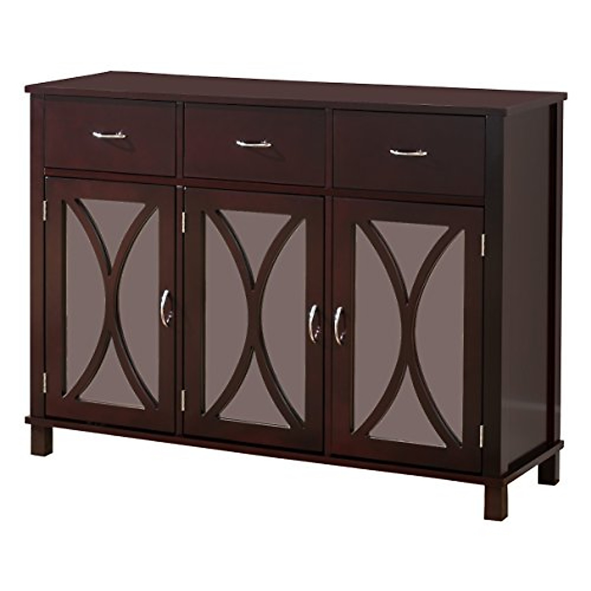 Kings Brand Furniture - 3-Door Sideboard Buffet Server Cabinet, Mirrored Doors/Espresso