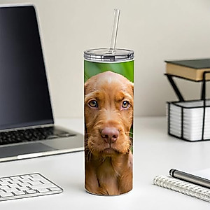 Wirehaired Vizsla Dog Puppy Photo Skinny Tumbler 20oz with Straw Insulated Water Bottle Gift