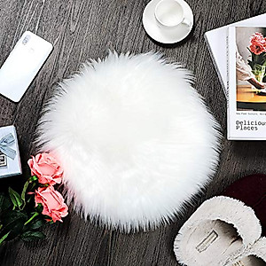 2 Pieces Small Round Fur Rugs 12 Inch White Faux Fluffy Rugs Mini Shaggy Chair Cover Living Bedroom Sofa Floor Carpets for Home Photographing Background