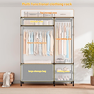 Raybee Clothes Rack, Clothing Racks for Hanging Clothes with Large Storage Bag, Garment Rack for Bedroom, Entryway and Walk-in closet, 16.2" D x 42" W x 67.5" H, Black