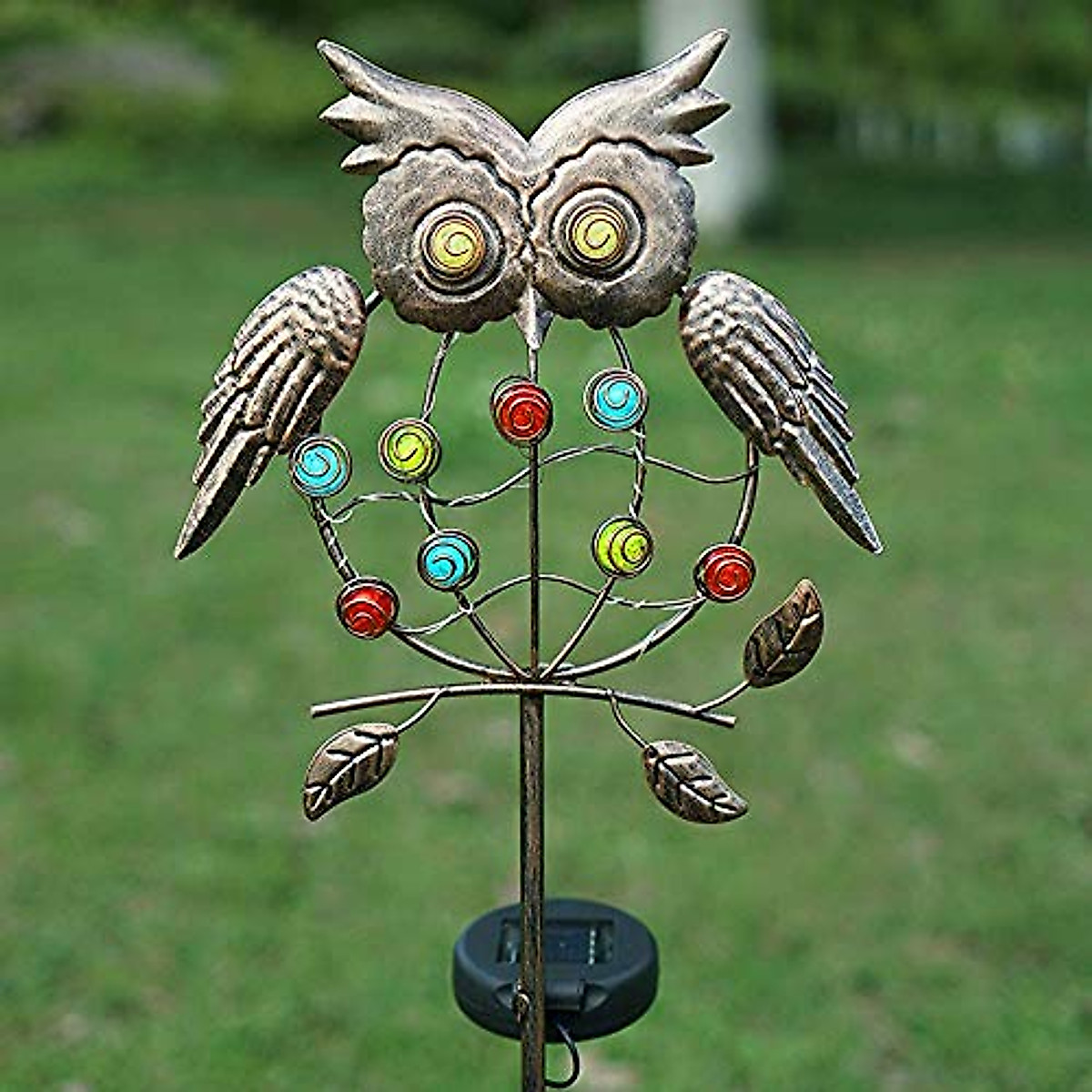 Decorman Outdoor Solar Light Stake - Solar Powered Metal Owl LED Decorative Garden Lights for Walkway, Pathway, Yard, Lawn (Rusty Brown)