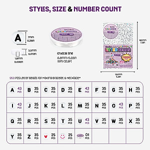 Gionlion 1000Pcs Letter Beads for Bracelet, Round Alphabet Beads Friendship Bracelet Making Kit with Elastic String in Box, Colorful Smile Heart Beads Preppy Beads for Jewelry Making, DIY Partner