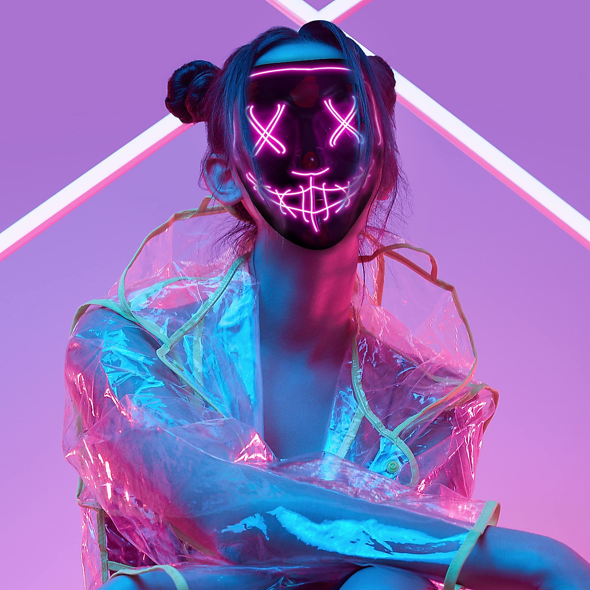 Sago Brothers LED Light Up Mask, Scary Mask for Carnival, Halloween, Rave Parties, Clubs, Masquerades, Costume Parties, 3 Light Modes, One Size Fits All, Unisex-Adults