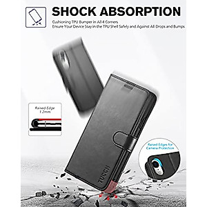 TUCCH iPhone XR Wallet Case, iPhone XR Case, Premium PU Leather Flip Cover [Shockproof TPU Shell] with Stand RFID Blocking Credit Card Slot Wireless Charging Compatible with iPhone XR 6.1, Black