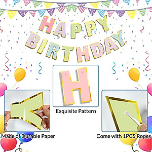 Happy Birthday Banner, Pre-Strung Happy Birthday Sign, Macaron Birthday Banner, Pastel Birthday Party Decorations, Birthday Decorations for Girls, Women, Baby Shower, Birthday Party Supplies(No DIY)