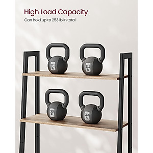 VASAGLE Ladder Shelf, 4-Tier Bookshelf, Storage Rack, Bookcase with Steel Frame, for Living Room, Home Office, Kitchen, Bedroom, Industrial Style, Camel Brown and Black ULLS144B50