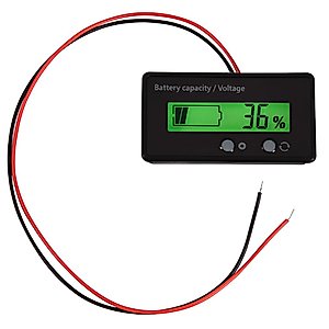 Battery Capacity Voltage Meter, LCD Display Universal Battery Capacity Voltage Monitor Gauge Indicator 12V/24V/36V/48V with Green Backlight for Lithium Batteries -