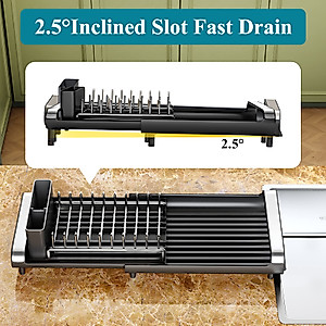 Dish Drying Rack, Expandable Dish Racks for Kitchen Counter, Small Kitchen Drying Rack with Removable Cutlery Holder, Black
