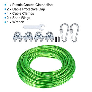 PATIKIL Plastic Coated Clothesline Kit, 1/4" x49ft Steel Core Clothes line Metal Cable & Wire Rope for Drying Clothes, Outside Hanging