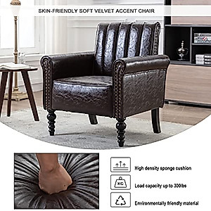 TTGIEET PU Leather Accent Chair with Arms for Living Room, Modern Upholstered Armchair with Solid Wood Legs for Single Sofa Reading Club Chair Living Room, Bedroom, Office(Dark Brown)