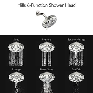 Design House 582700-SN Mills Modern 7-inch 6-Function Shower Head Featuring Eco-Drip Shower Setting for Bathroom, Satin Nickel