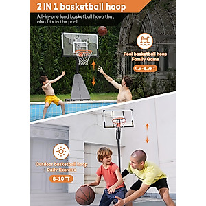 Aimking Basketball Hoop Outdoor System with 44 Inch Shatterproof Backboard, 4.8FT-10FT Height Adjustable Basketball Goal System for Youth/Teens/Adults Indoor Outdoor Pool