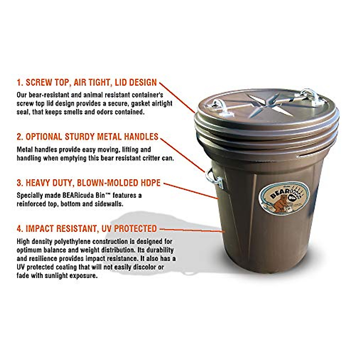 30 Gallon Bearicuda Basic Bear-Resistant Trash Can with Screw-top Lid is airtight to Seal in Odors