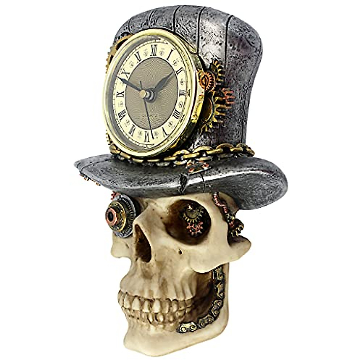 Design Toscano Steampunk Mad Hatter Skull Sculptural Wall Clock