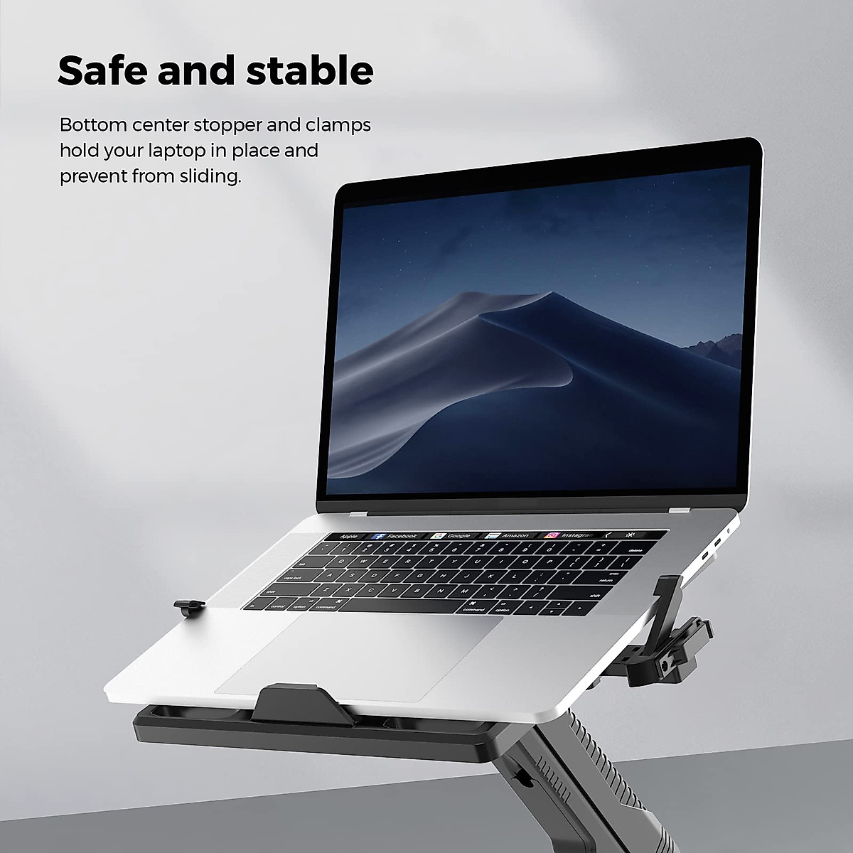 EURPMASK Laptop Tray for Monitor VESA Mount,Laptop Holder Mount Tray Fits 75×75mm VESA Mounting Holes,with Side Clamp and Vented Notebook Tray,for Laptop11''to 15.6'',15.43lbs Capacity (Tray Only)