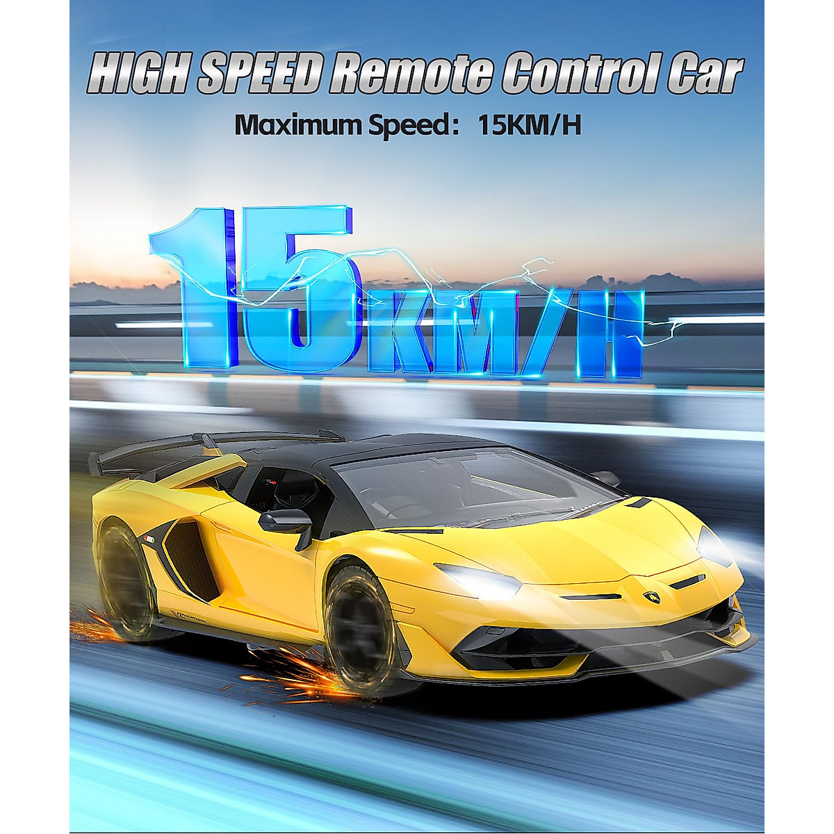 AEROQUEST Lamborghini Remote Control Car, 1:14 Scale Lamborghini SVJ Toy Car Officially Licensed 15 KM/H RC Cars with LED Light, 2.4Ghz Model Car for Boys,Girls,Teens and Adults Birthday Gift, Yellow