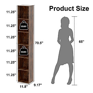 QieerHior Tall Narrow Bookcase 6-Tier Bookshelf Cube Display Shelf Storage Organizer for Small Space for Living Room, Office, Study, Bedroom Brown