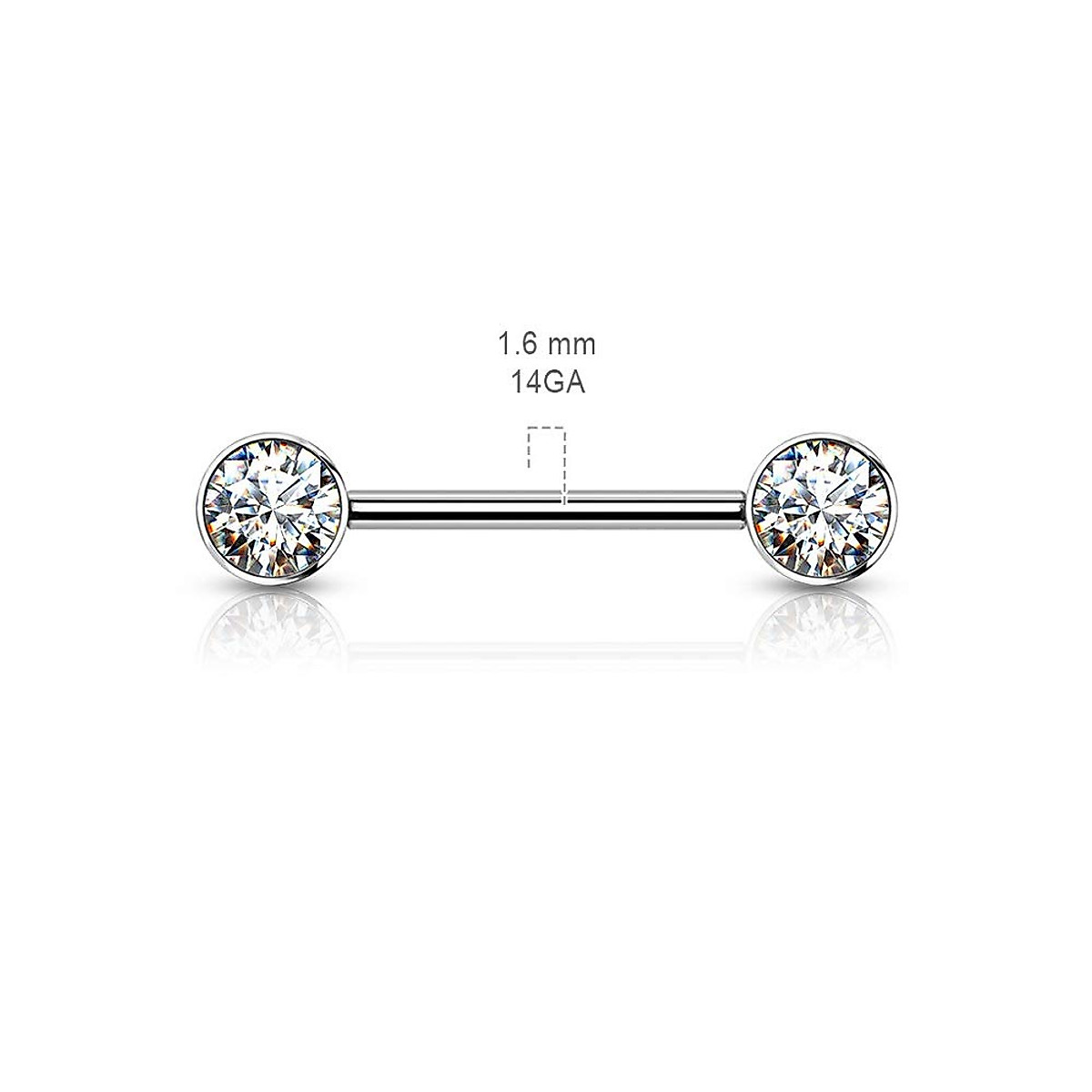 Pierced Owl 14G Implant Grade Titanium Internally Threaded Bezel Set Crystal Nipple Barbells, Sold as a Pair (Clear)