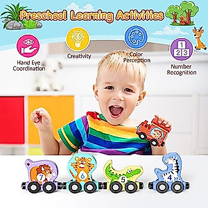 Zeoddler Toys for Toddlers, 11 PCS Magnetic Wooden Animals Train Set, Montessori Toys for Toddlers, Preschool Learning Activities for Kids, Birthday Gifts for Boys, Girls