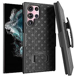 Rome Tech Belt Clip Phone Case for Samsung Galaxy S22 Ultra 5G 6.8" (2022) [NOT for S22] Slim Heavy Duty Rugged Slide Hip Holster Cover with Kickstand Compatible with Samsung Galaxy S22 Ultra - Black