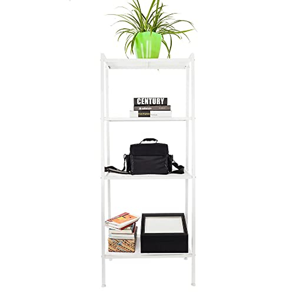 WEI WEI GLOBAL 4-Tier Ladder Shelf Bookcase - Metal Bookshelf - Open Shelf Display Rack Storage Organizer for Home, Office, Living Room, Bedroom, Kitchen, and Bathroom - White