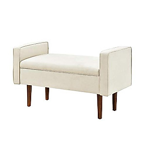 Home Fare Mid Century Upholstered Bench with Storage - Cream Fabric