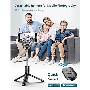 Selfie Stick Tripod with Detachable Wireless Remote, 4 in 1 Extendable Portable Selfie Stick & Phone Tripod Stand Compatible with Gopro, iPhone/Samsung/Huawei, etc.