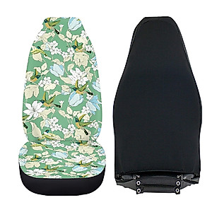 TOADDMOS Auto Front Seat Cover, Floral with Hummingbird Print Universal Car Seat Cover Protector, Fit Most Vehicle Decorative Seat Accesories, Green