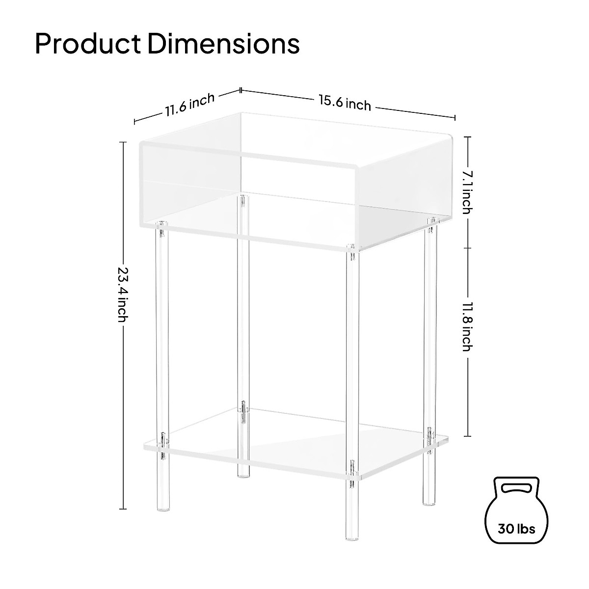 Aquiver Acrylic Nightstand - Modern Bedside Table with Open Storage - Small Side Table/End Table for Bedroom, 2 Tier, 15.6'' L x 11.6'' W x 23.4'' H