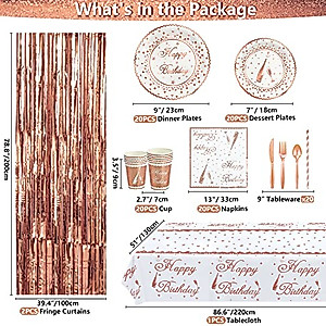265 PCS White Rose Gold Party Supplies Rose Gold & White Party Decorations Girls Birthday Decorations Dinnerware Set Rose Gold Birthday Plates Cup Napkin Banner Tablecloth Balloon garland kit Serve 20