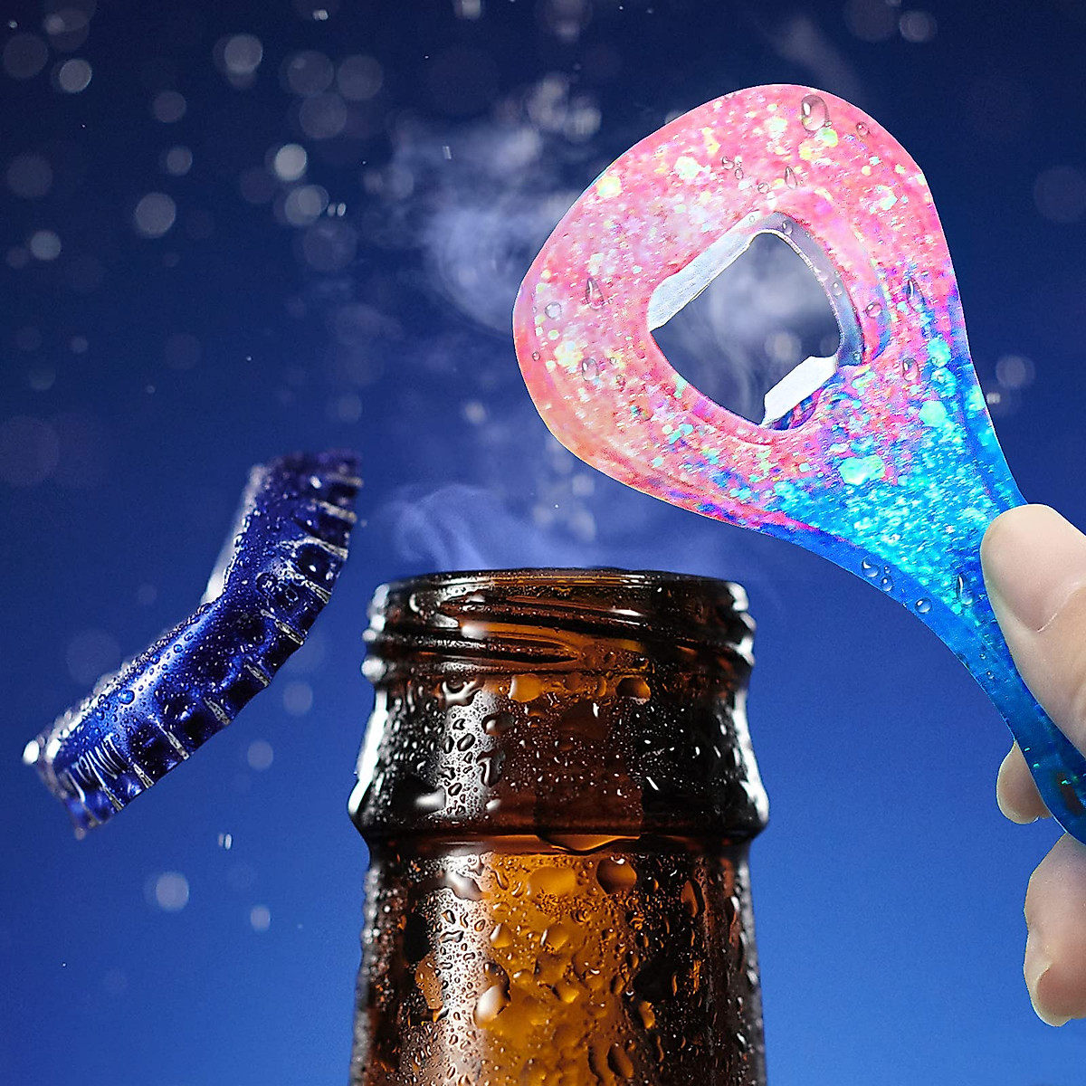 Juome 10 Sets Bottle Opener Inserts Kit, Stainless Steel Metal Inserts DIY Beer Opener, Wrench/Spanner with Screws for Bottle Opener Resin Molds Kit