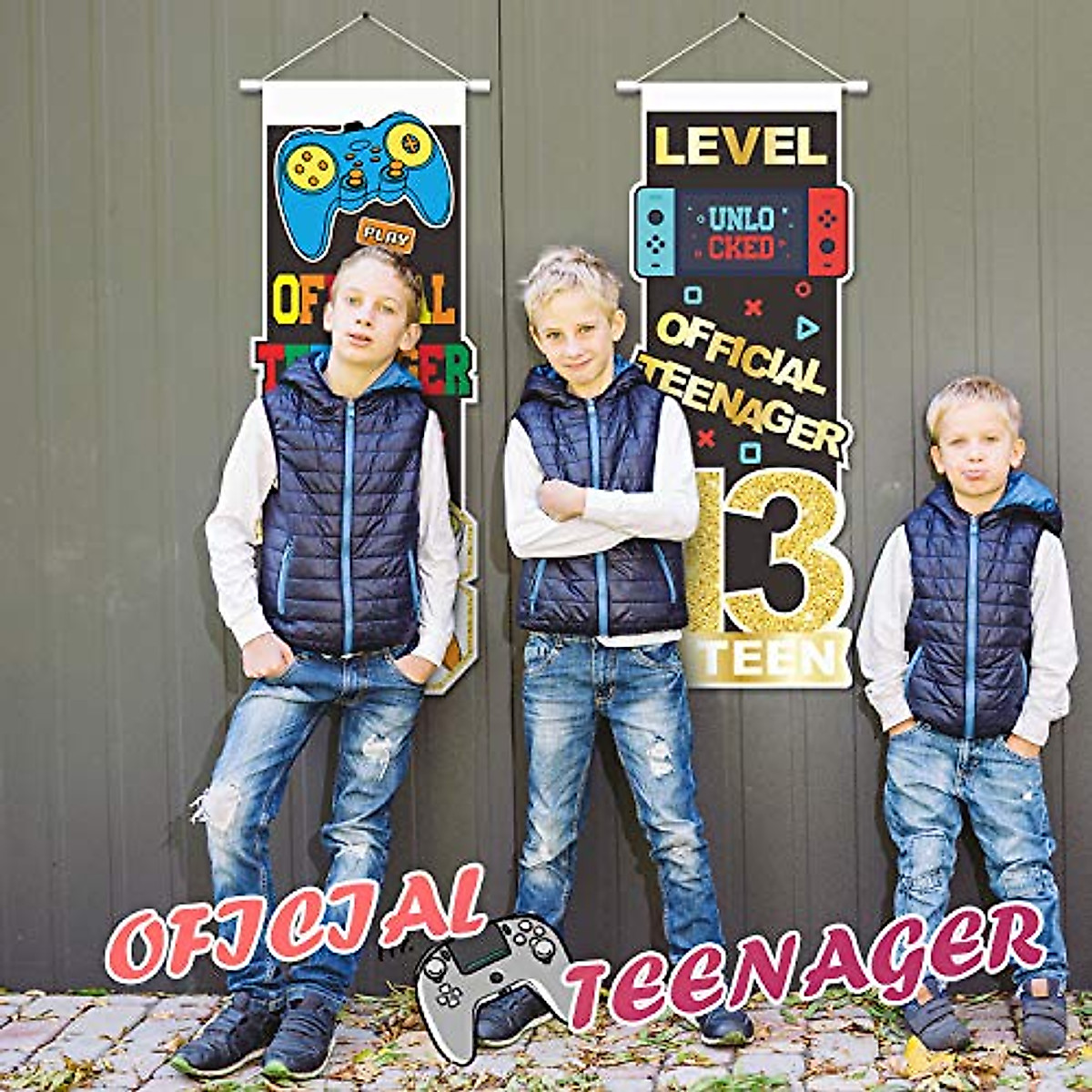 PAKBOOM Official Teenager Thirteen Birthday Game Door Banner Happy 13th Birthday Hanging Yard Porch Sign 13 Years Old Party Decorations Supplies