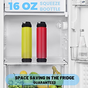 6 Pcs Condiment Squeeze Bottles for Sauces 16 Oz Inverted Ketchup Bottles Squeeze Plastic Mustard Dispenser Refillable Tip Large Valve Squirt Bottles for Liquids Reusable Kitchen Condiment Container