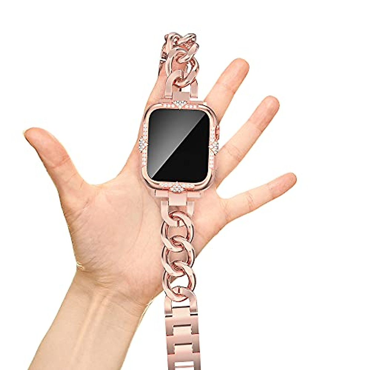 Falandi Hard Case Compatible with Apple Watch Case Series 8 Series 7 41mm Rhinestones with Built-in Glass Screen Protector Diamond iWatch Face Cover Smart Watch Case for Women Girl, 41mm Rose Gold