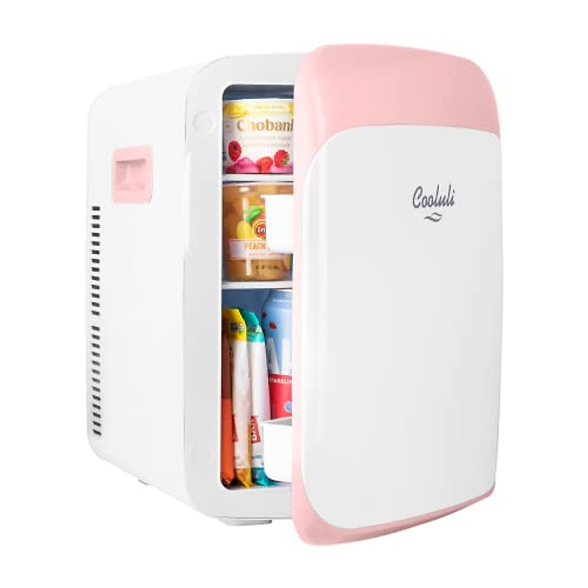 Cooluli 15L Mini Fridge for Bedroom - Car, Office Desk & College Dorm Room - 12V Portable Cooler & Warmer for Food, Drinks, Skin Care, Beauty, Makeup & Cosmetics - AC/DC Small Refrigerator (Pink)