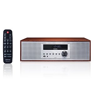Toshiba TY-CWU700 Vintage Style Retro Look Micro Component Wireless Bluetooth Audio Streaming & CD Player Wood Speaker System + Remote, USB Port for MP3 Playback, FM Stereo Digital Tuner, AUX Input