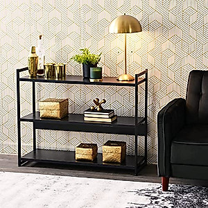 Household Essentials 3 Tier Wide Book Shelf, Medium, Black Oak Finish