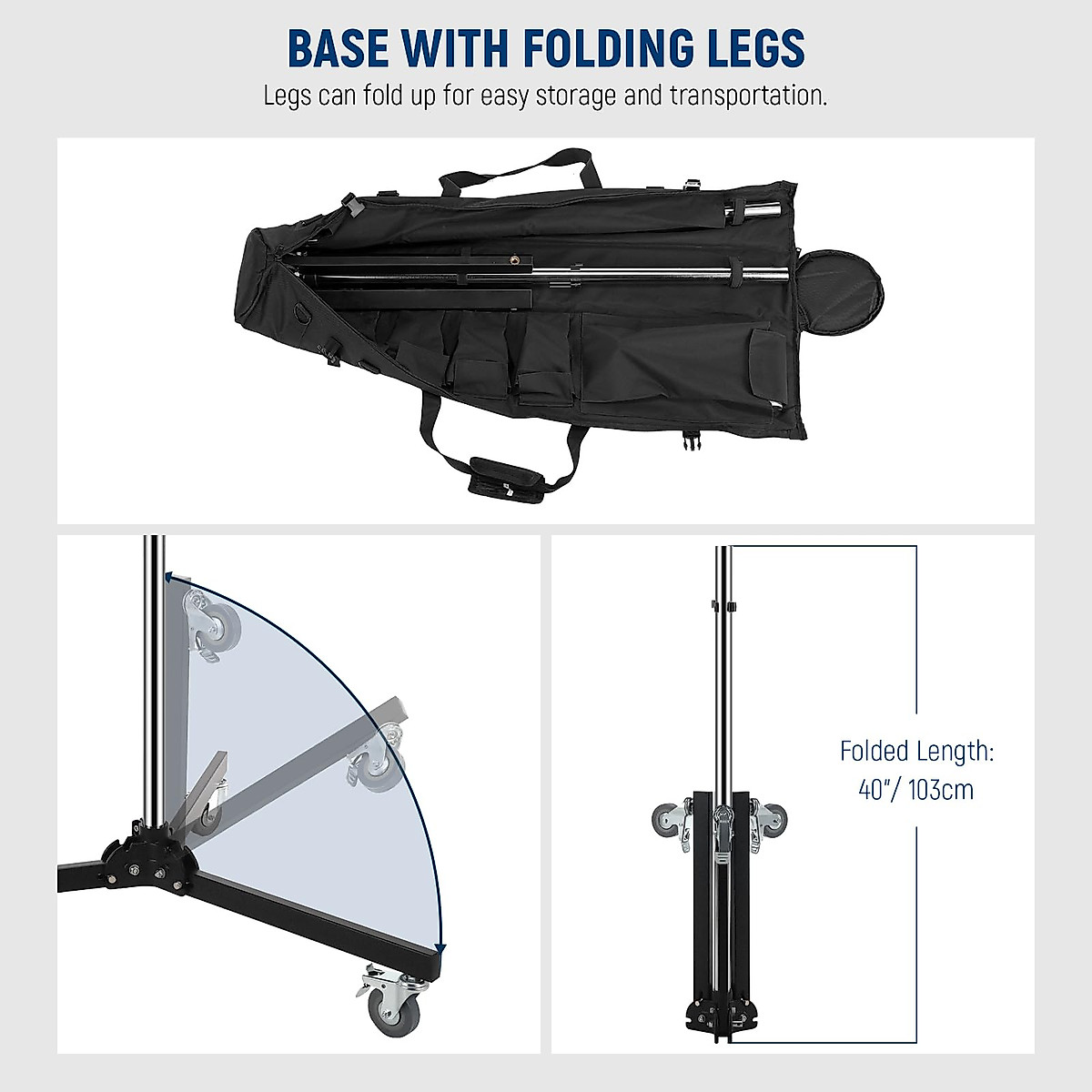 NEEWER 88"/224cm Light Stand Stainless Steel Heavy Duty with Pistol Grip, Sliding Arm, Detachable Caster, Folding Leg, 1/4" 5/8" Spigot, Photography Flash/Ring Light Stand, Max Load 22lb/10kg, ST003
